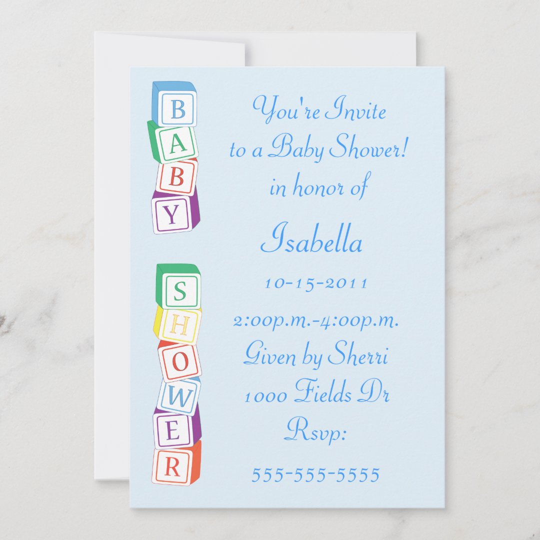Baby Alphabet Block Boy Baby Shower Invitation | Zazzle