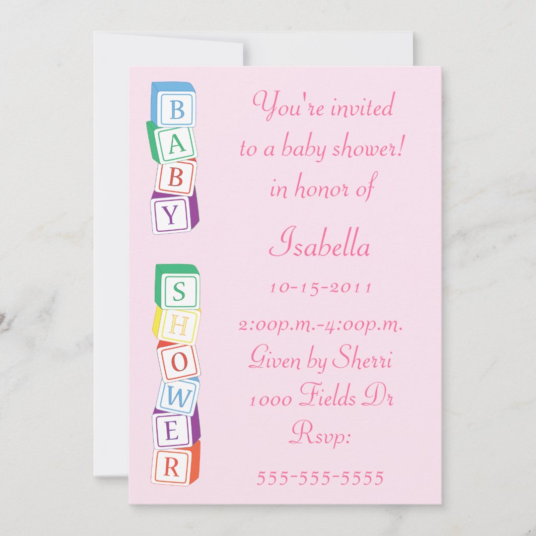 Baby Alphabet Block Girl Baby Shower Invitation | Zazzle