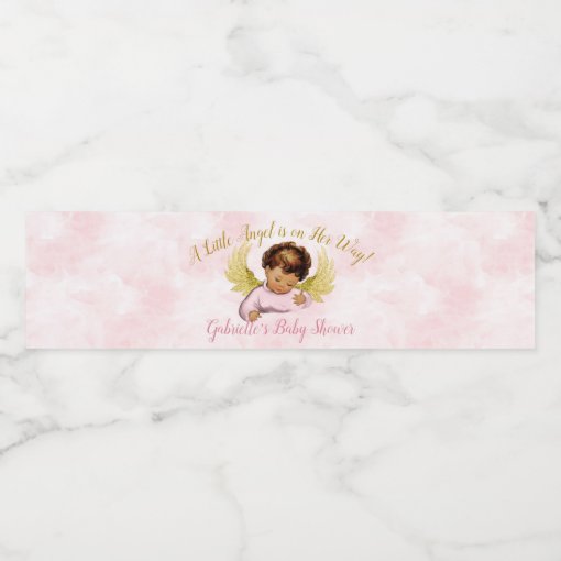 Baby Angel Pink Gold Ethnic Girl Water Bottle Label | Zazzle