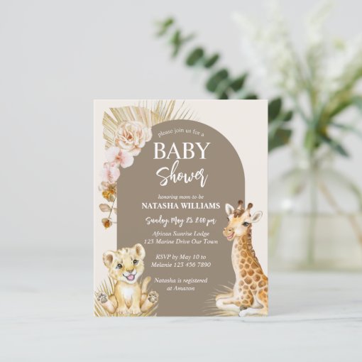 Baby animals brown baby shower budget invitation | Zazzle