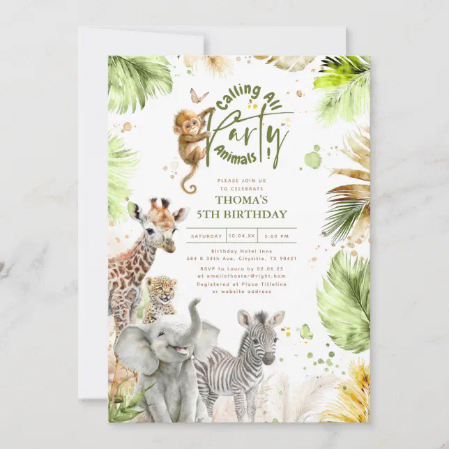 Baby Animals Wild Jungle Safari Cute Fun Birthday Invitation | Zazzle