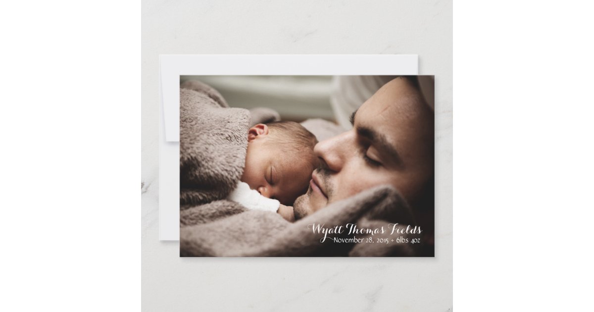 Baby Announcement in simple white script | Zazzle