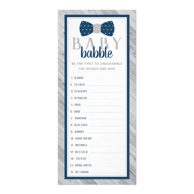 Baby Babble Word Scramble Baby Shower Game Rack Card | Zazzle