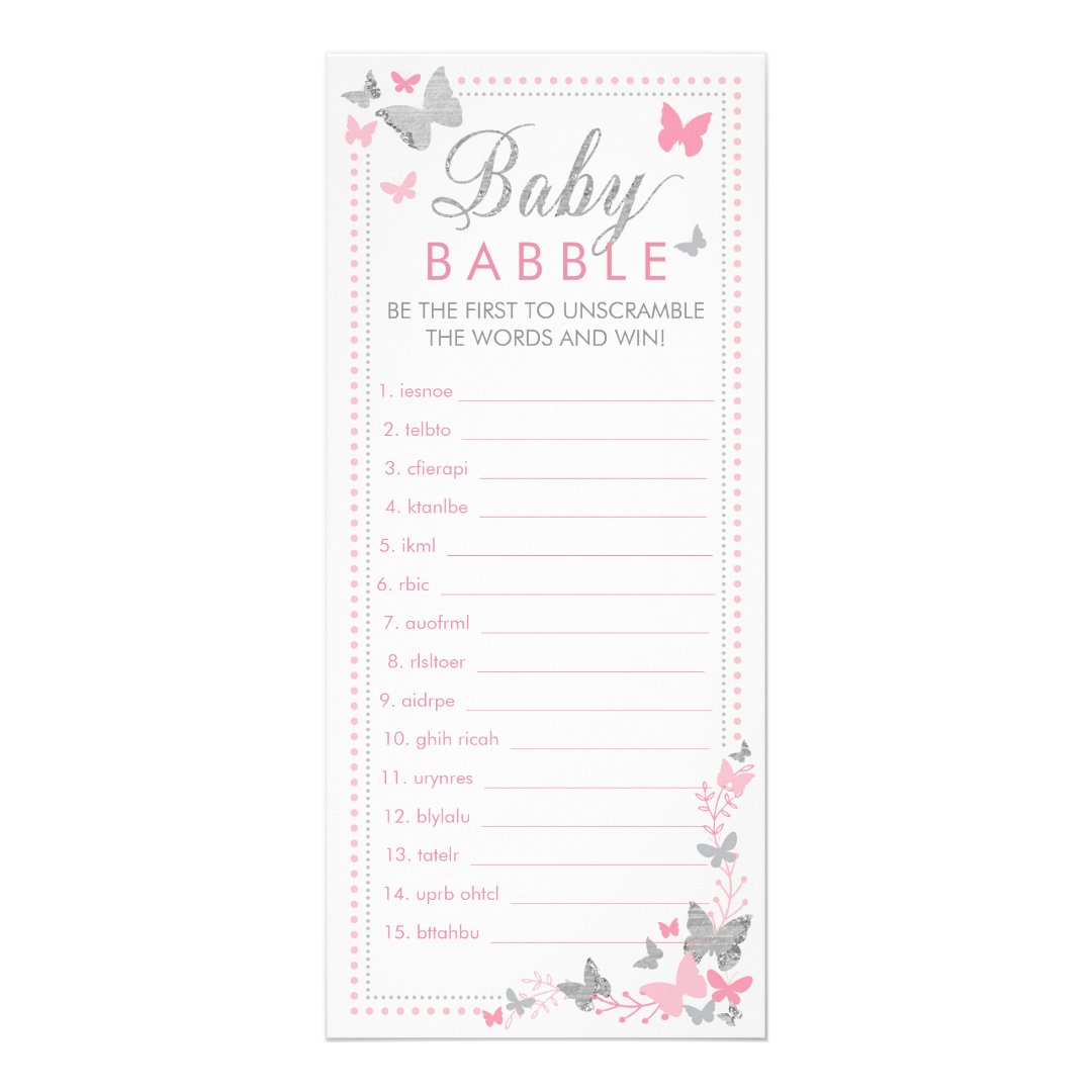 Baby Babble Word Scramble Game, Butterflies Rack Card | Zazzle