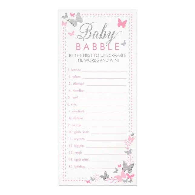 Baby Babble Word Scramble Game, Butterflies Rack Card | Zazzle