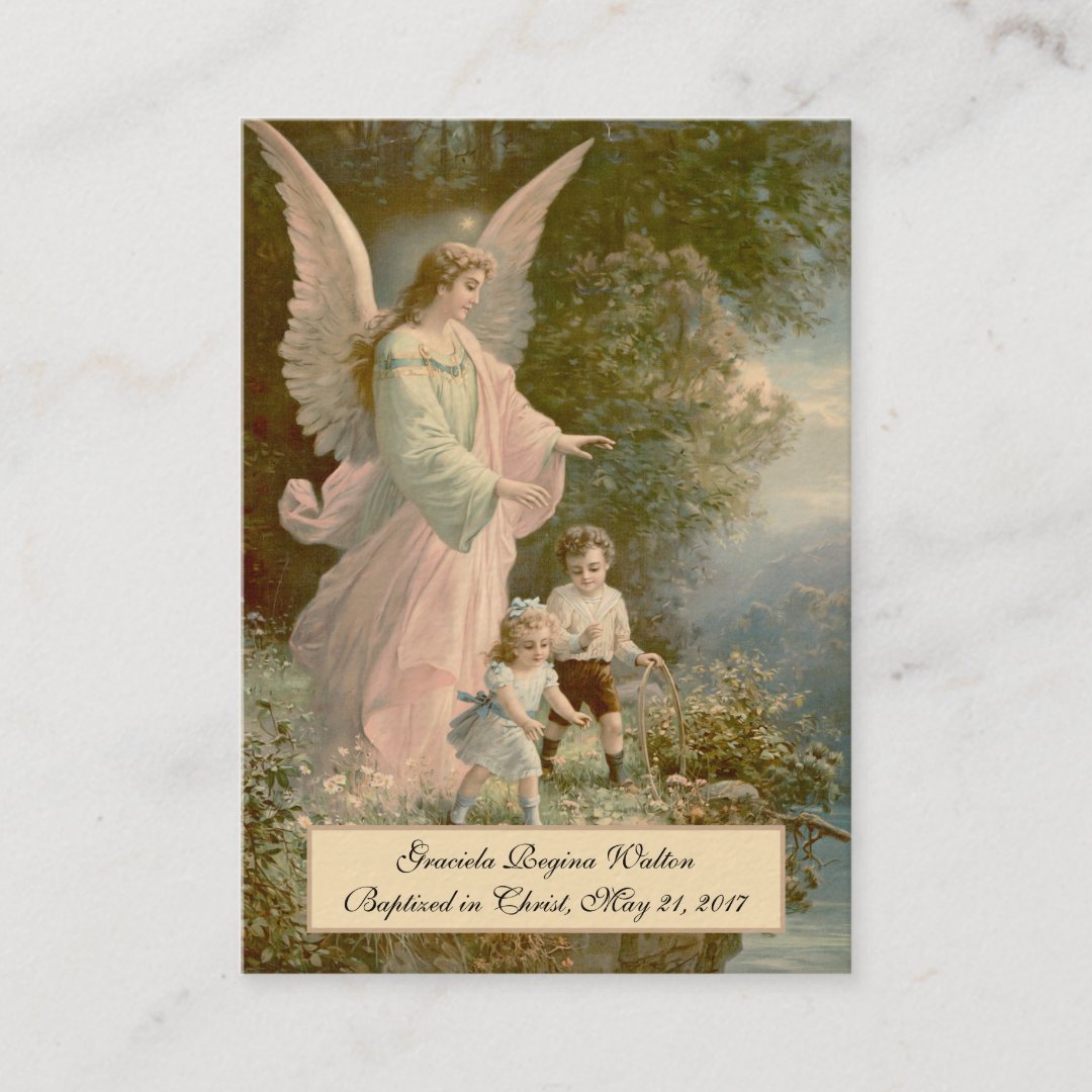 Baby Baptism Remembrance Guardian Angel Holy Card | Zazzle