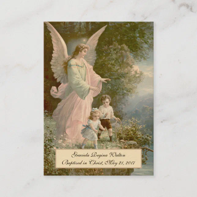 Baby Baptism Remembrance Guardian Angel Holy Card | Zazzle