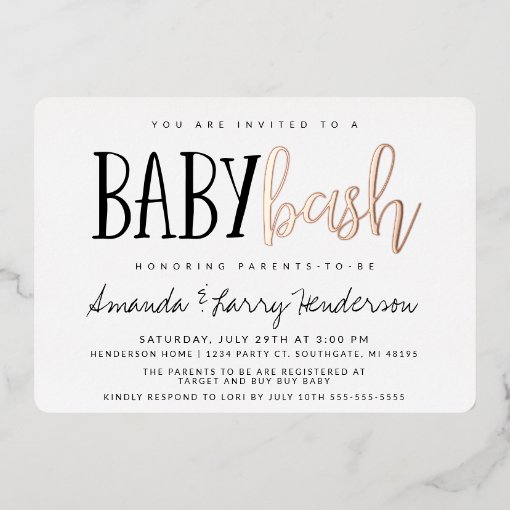 Baby Bash Couples Baby Shower Foil Invitation | Zazzle