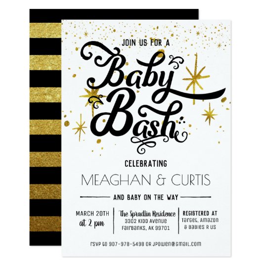 Baby Bash Invitation | Black, White & Gold | Zazzle.com