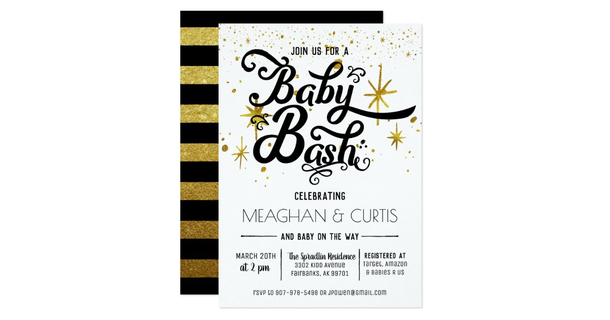 Baby Bash Invitation | Black, White & Gold | Zazzle.com