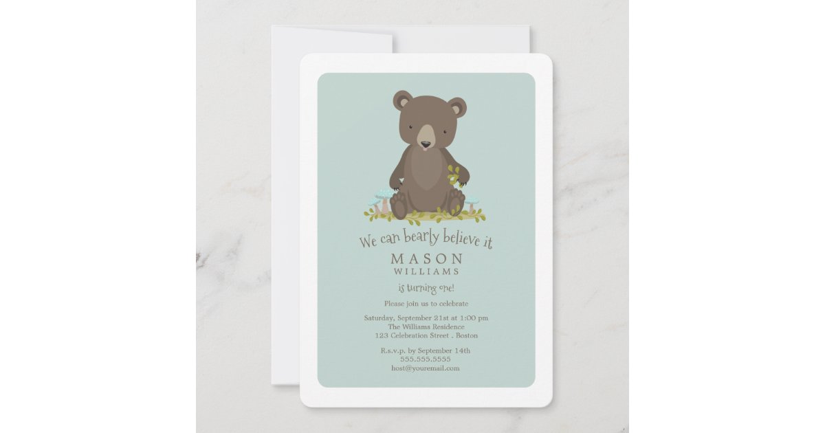 Baby Bear Cub Animal Theme Birthday Party Invitation | Zazzle