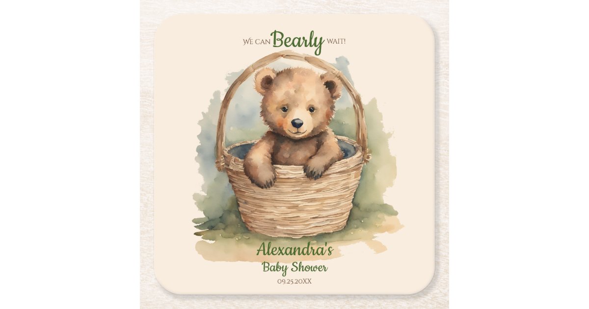 Baby Bear Cub Gender Neutral Baby Shower Square Paper Coaster | Zazzle