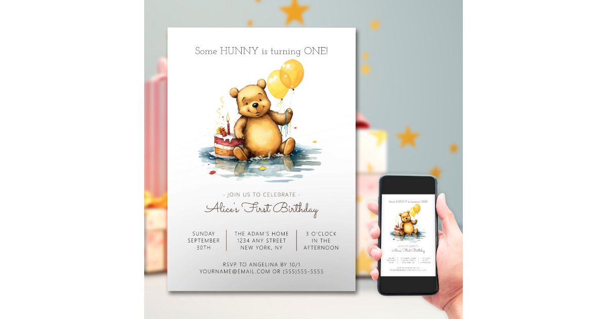 Baby Bear Party - Balloons First Birthday Invitation | Zazzle