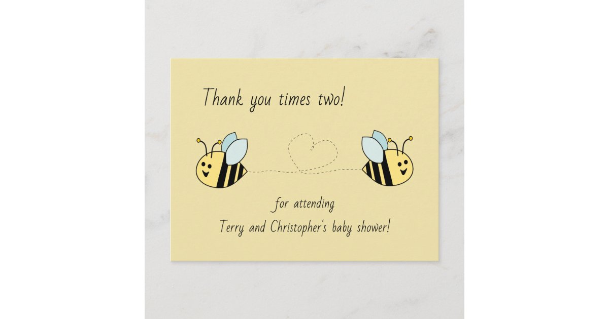 Baby Bee Twin Boys Thank You Postcard | Zazzle