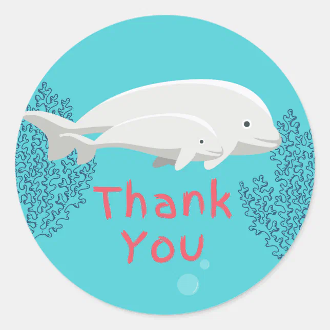 Baby Beluga Thank You Sticker | Zazzle