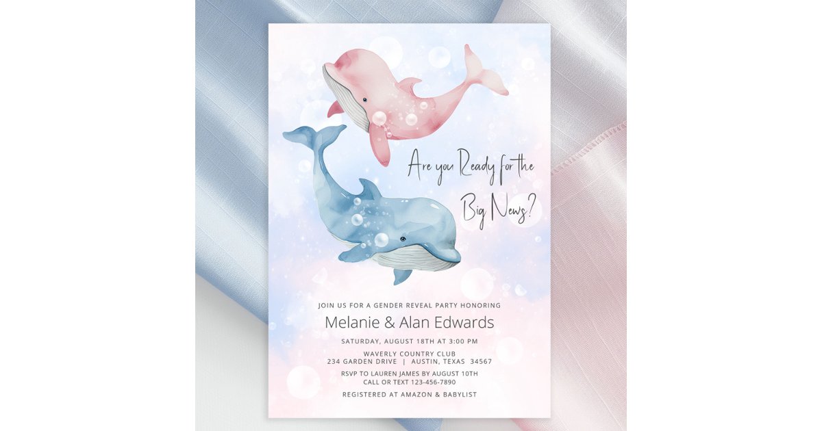 Baby Beluga Whale Gender Reveal Party Invitation | Zazzle