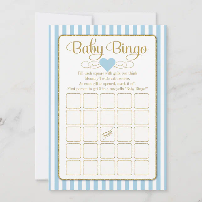 Baby Bingo Blue Gold Boy Baby Shower Game Cards | Zazzle