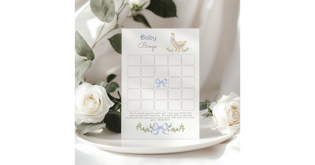 Baby Bingo Blue Goose floral baby shower game | Zazzle