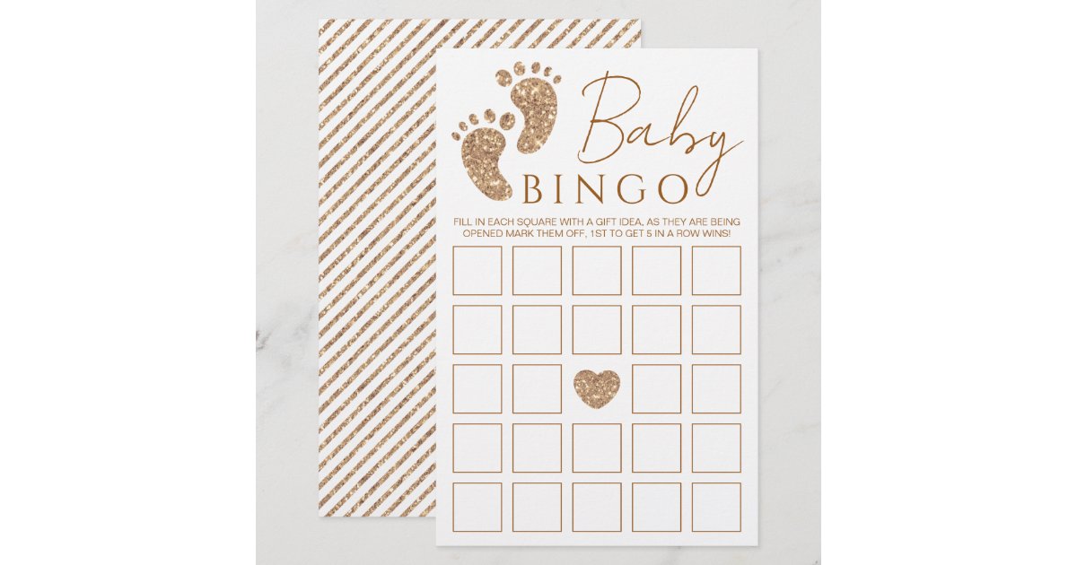 Baby Bingo Gold Glitter Baby Feet Baby Shower Game | Zazzle