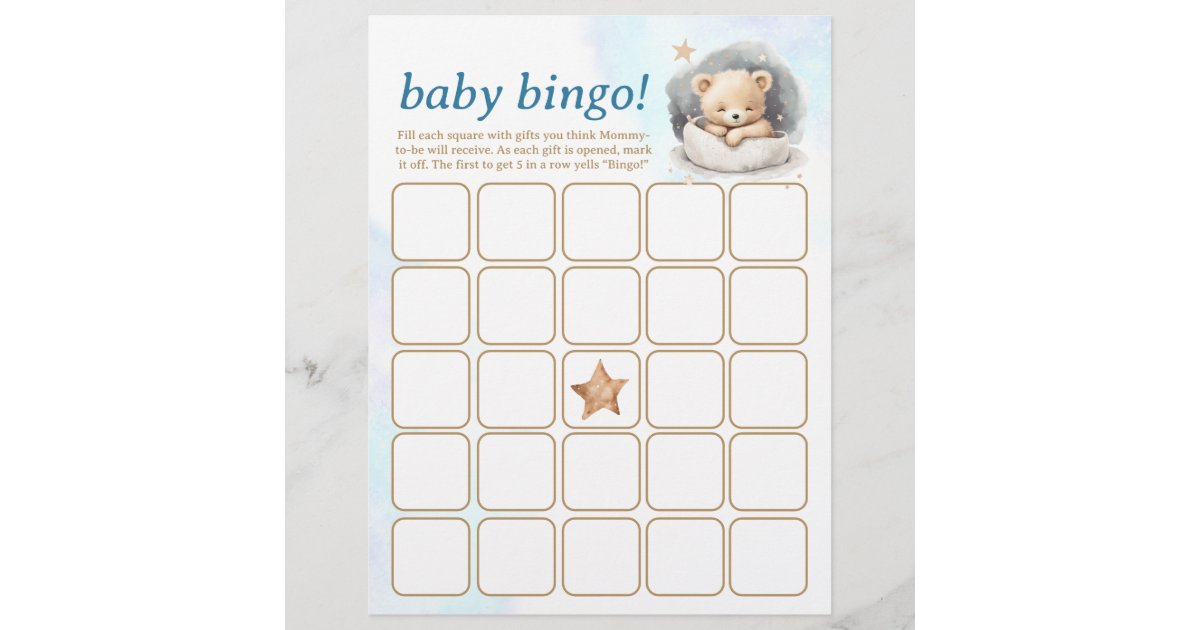 Baby Bingo & Name Race Teddy Bear Baby Shower Game Flyer | Zazzle