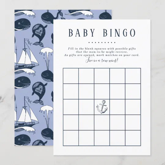 Baby Bingo | Nautical Whale Baby Boy Shower Game Invitation | Zazzle.com