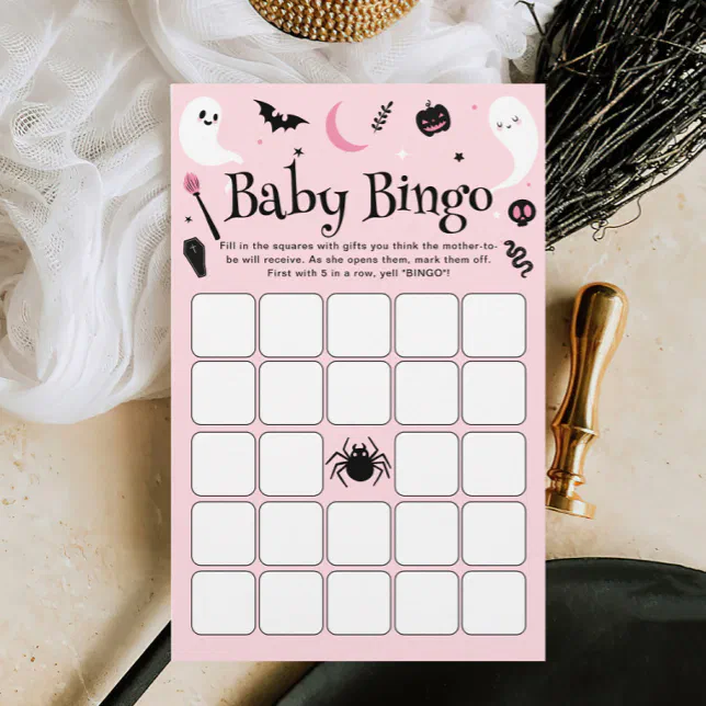 Baby Bingo Pink Halloween Baby Shower Game | Zazzle