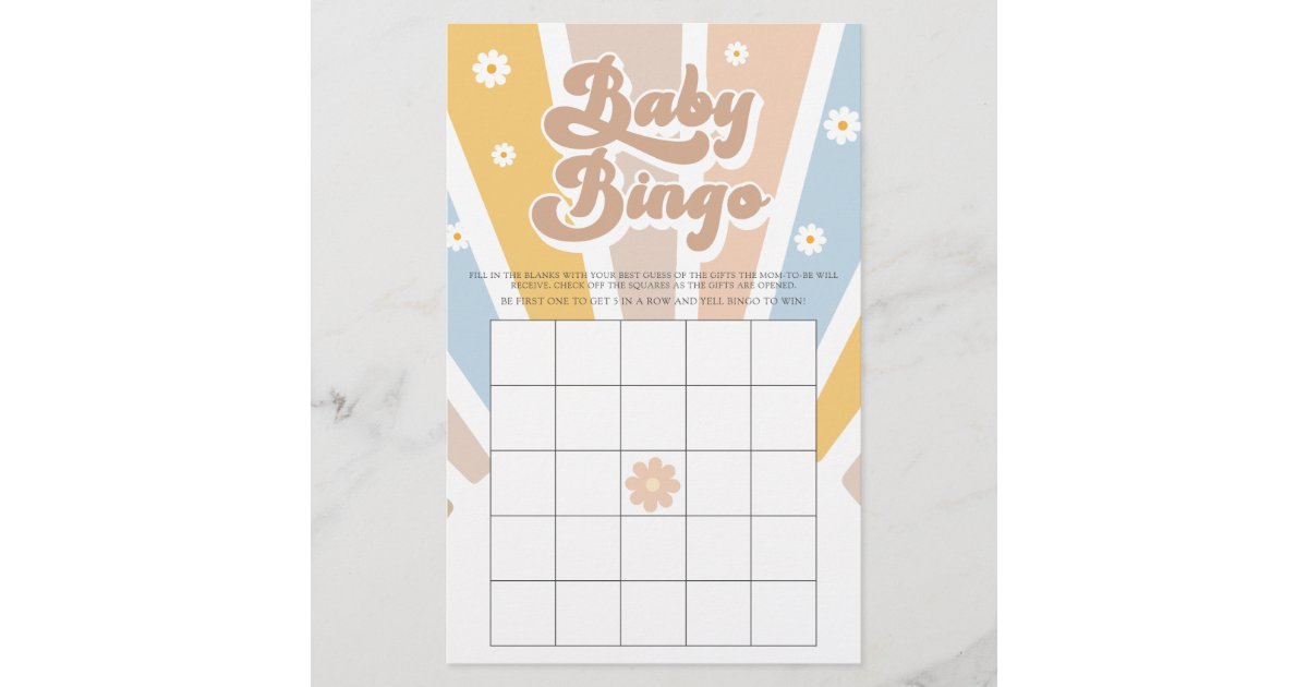 Baby Bingo Retro Sunshine Groovy Baby Shower Game | Zazzle Baby Bingo Retro Sunshine Groovy Baby Shower Game | Zazzle