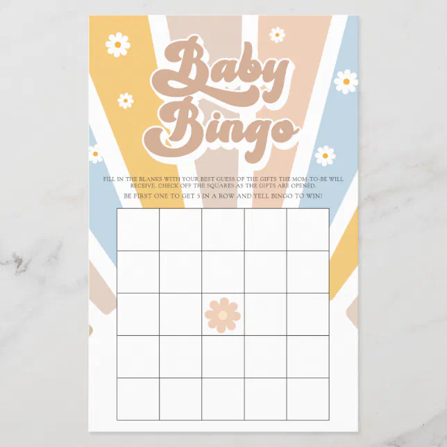 Baby Bingo Retro Sunshine Groovy Baby Shower Game | Zazzle Baby Bingo Retro Sunshine Groovy Baby Shower Game | Zazzle