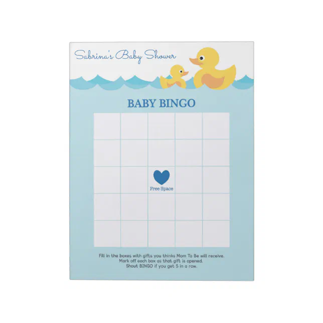 Baby Bingo Rubber Duck Baby Shower Game Notepad | Zazzle