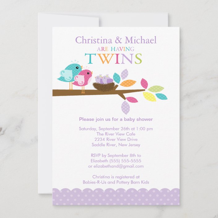 Baby Birds Nest Twins Baby Shower Invitations | Zazzle.com