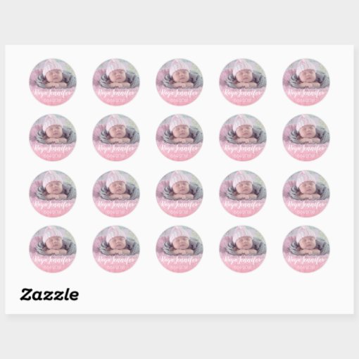 Baby Birth Announcement Personalized Photo Sticker | Zazzle
