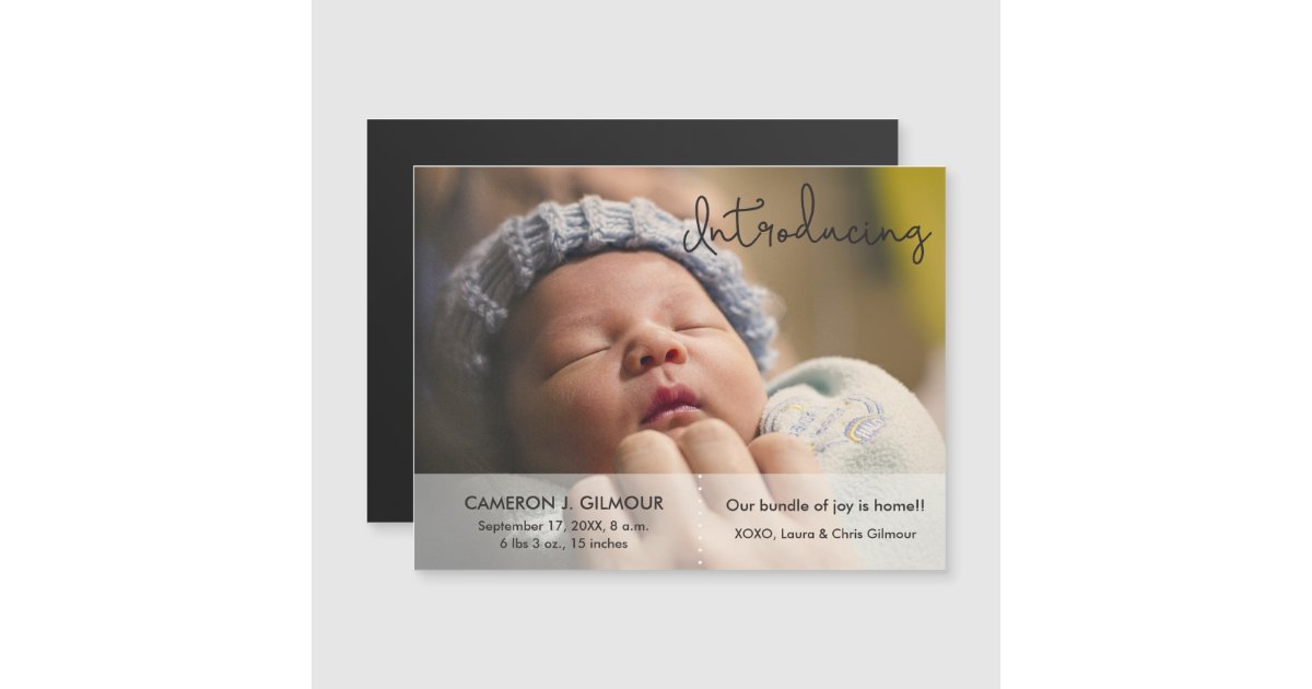 Baby Birth Announcement Photo Introducing Script | Zazzle