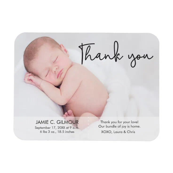 Baby Birth Announcement, Thank You Script Magnet | Zazzle