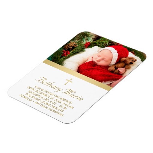 Baby Birth Christian Gold Cross Script Photo Magnet | Zazzle