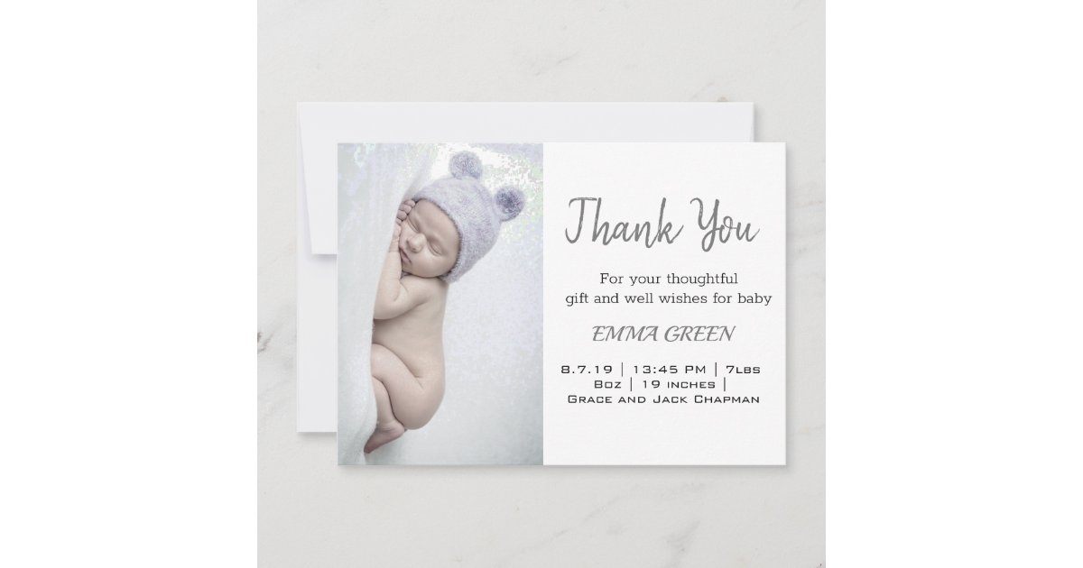 Baby Birth Photo Announcement Thank You Card | Zazzle