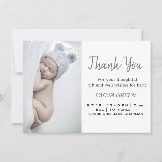 Baby Birth Photo Announcement Thank You Card | Zazzle