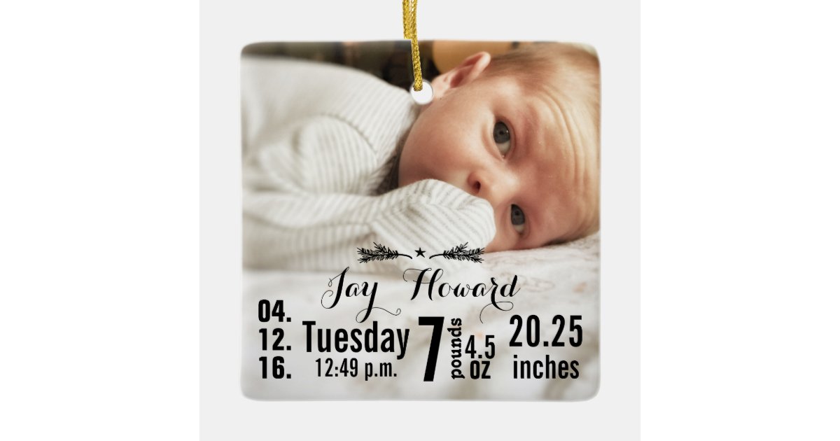 Baby Birth Stats Birth Record Christmas Photo Ceramic Ornament | Zazzle.com