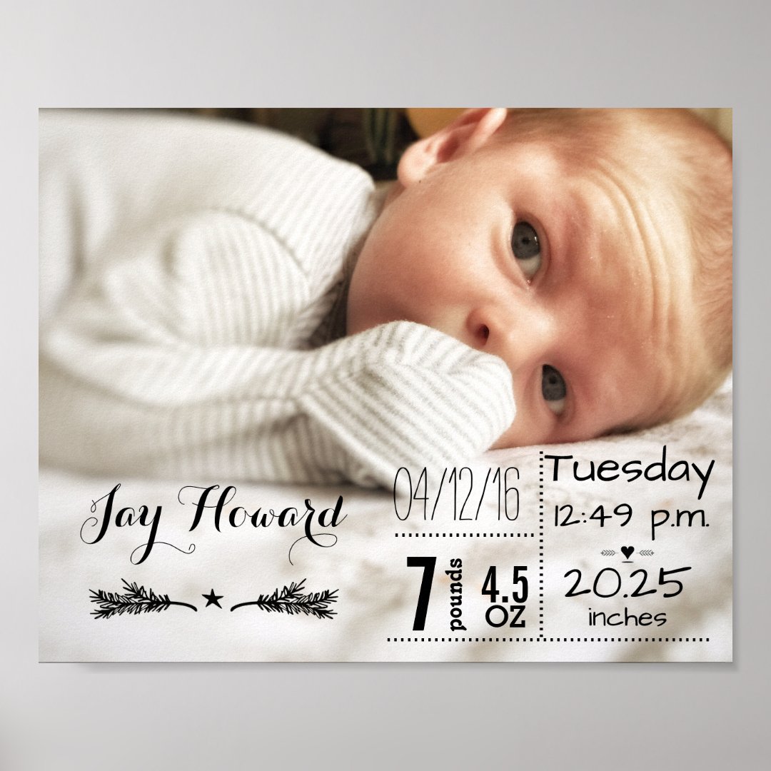 Baby Birth Stats Birth Record Keepsake Photo Poster | Zazzle