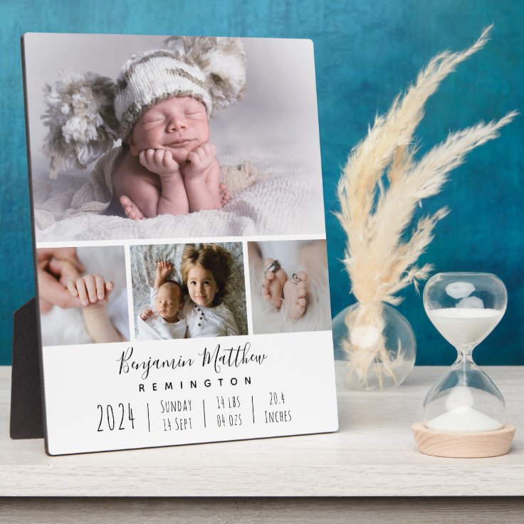 Baby Birth Stats Collage 4 Photo Plaque | Zazzle