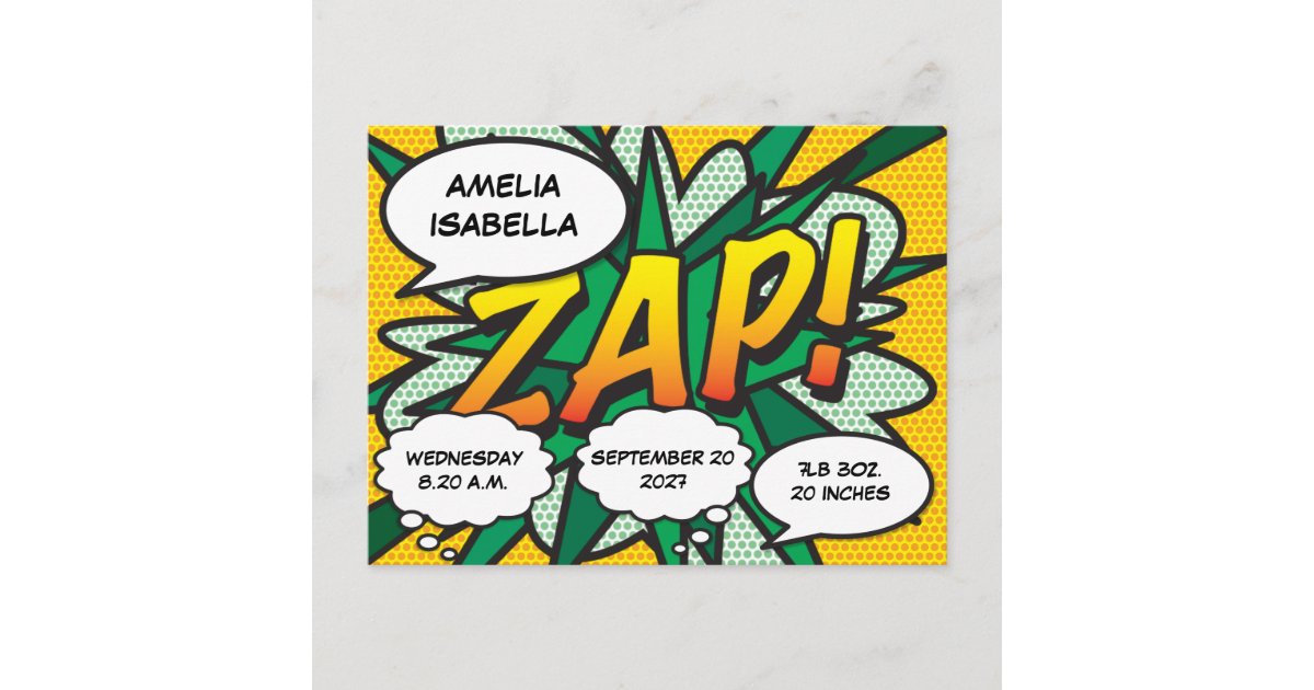 Baby Birth Stats Comic Book Pop Art Keepsake Postcard | Zazzle