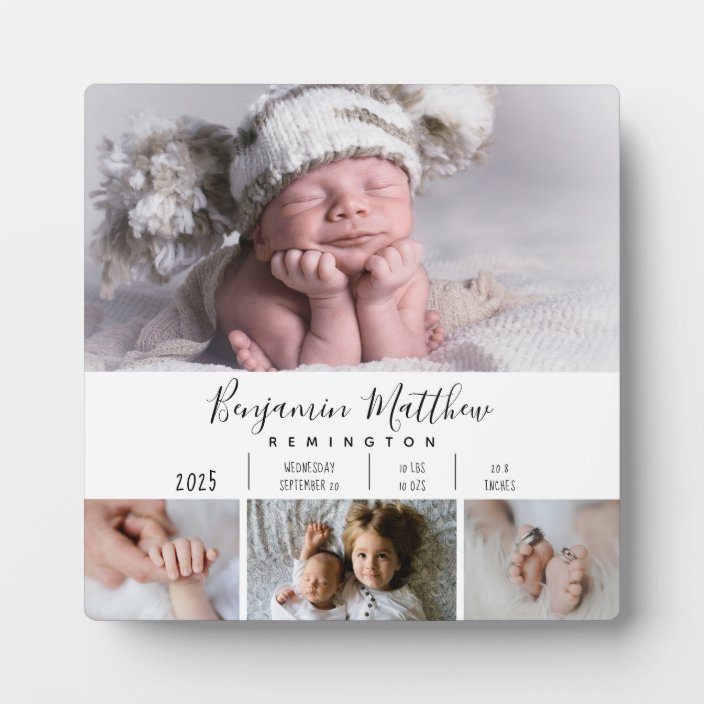 Baby Birth Stats Four Photo Collage Plaque | Zazzle