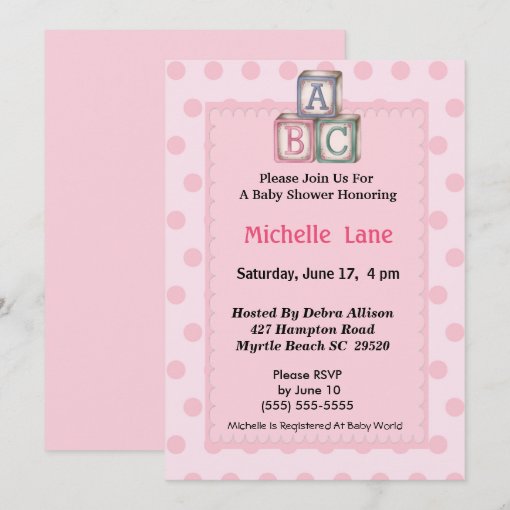 Baby Blocks Girl Shower Invitation | Zazzle