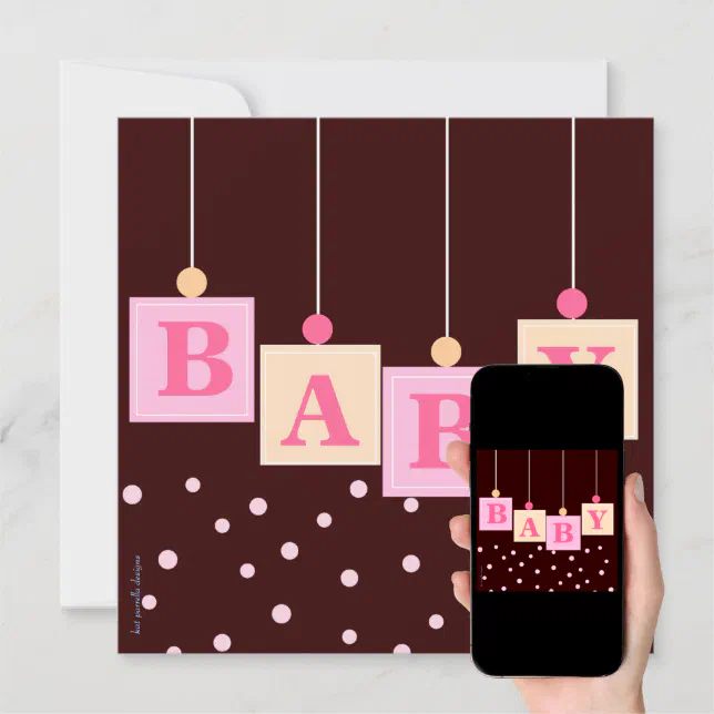 BABY Blocks Pink Girl Baby Shower Invitation | Zazzle