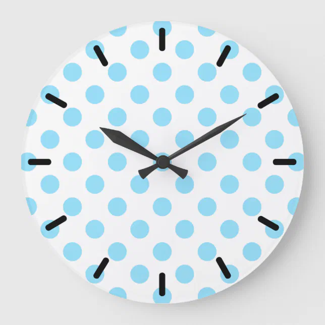 Baby blue and white polka dots large clock | Zazzle