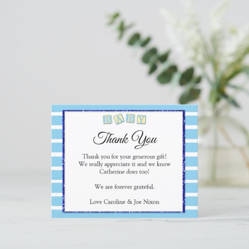Baby Blue baby Shower Thank You Card | Zazzle