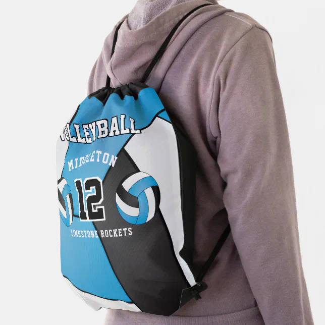 Baby Blue, Black & White Volleyball Sport Drawstring Bag | Zazzle