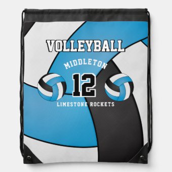 Baby Blue, Black & White Volleyball Sport Drawstring Bag | Zazzle
