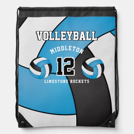 Baby Blue, Black & White Volleyball Sport Drawstring Bag | Zazzle