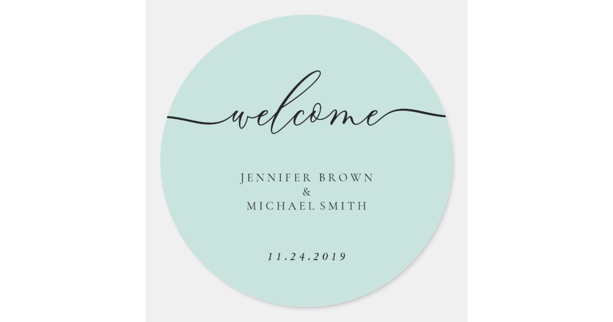 Baby Blue Clean Simple Script Lettering Welcome Classic Round Sticker ...