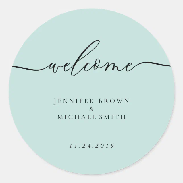 Baby Blue Clean Simple Script Lettering Welcome Classic Round Sticker ...